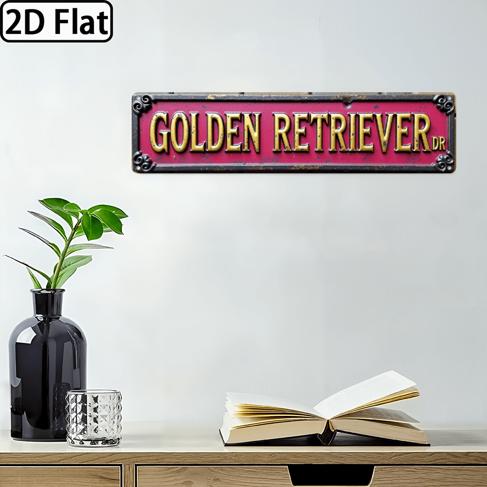 2D Flat - A Vintage Aluminum Sign Featuring a Golden Retriever on a ...