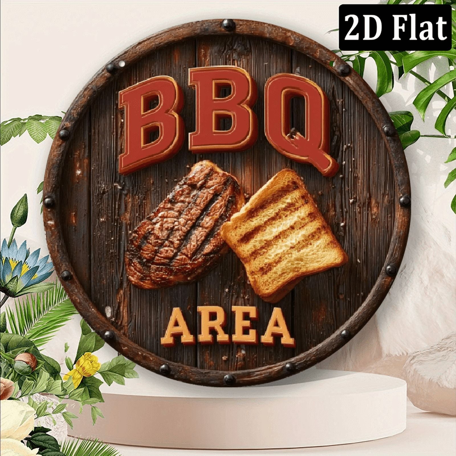 2D Flat Vintage BBQ Metal Sign 8x8 Inch Rustic Wall Decor Letters ...