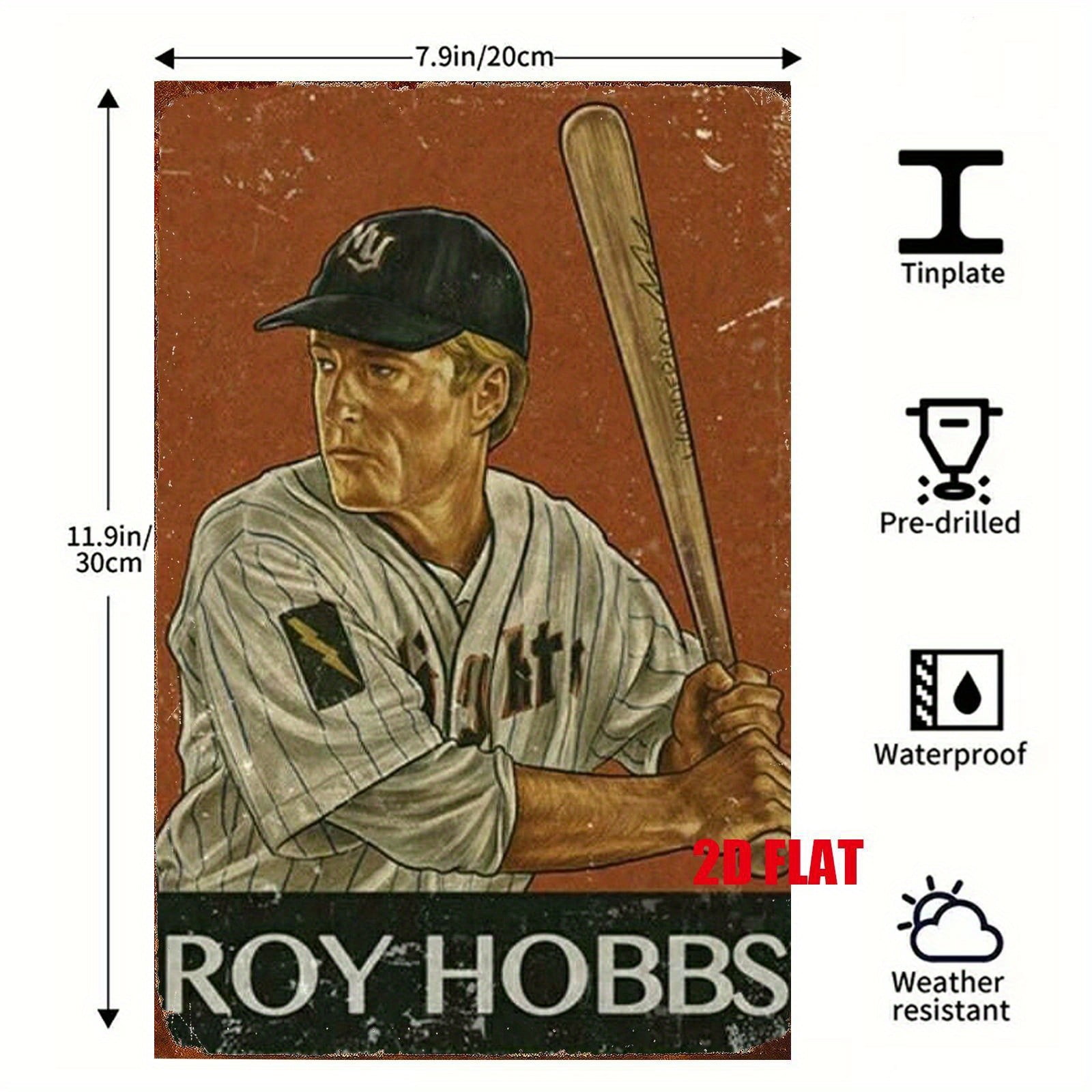 2D Flat Vintage Baseball Player Tin Metal Signs Home Décor 8x12 Durable ...
