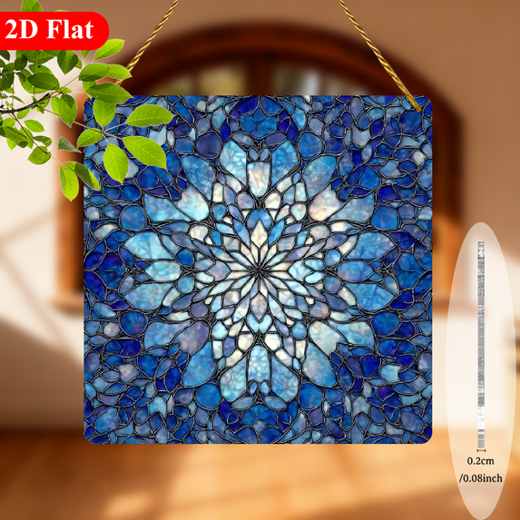 2D Flat, Vintage Blue Floral Acrylic Suncatcher Sign - Square Window ...
