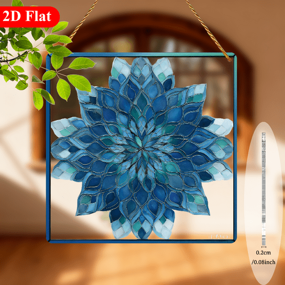 2D Flat, Vintage Blue and White Floral Mandala Square Acrylic ...
