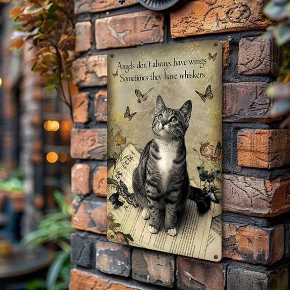 2D Flat Vintage Cat Art Sign Whimsical Wall Decor High-Quality Metal ...