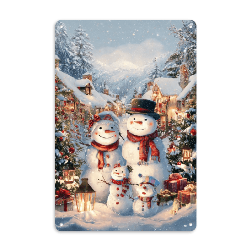 2D Flat, Vintage Christmas Snowman Metal Tin Sign - 8x12 Inch Retro ...