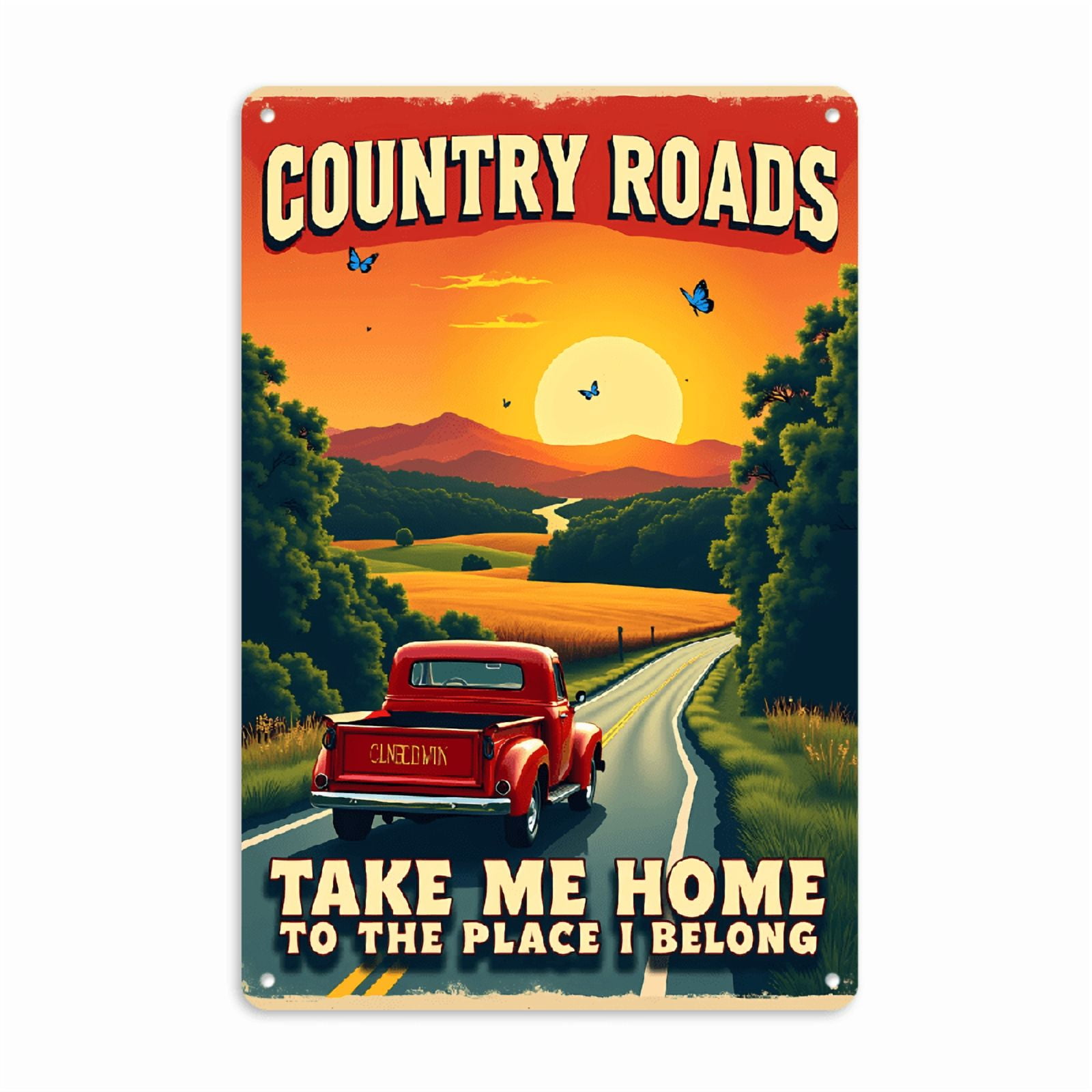 2D Flat Vintage Country Roads Metal Sign - 8x12 Inch Retro Iron Wall ...