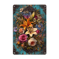 2D Flat, Vintage Floral Metal Tin Sign Wall Art Decor, Retro ...