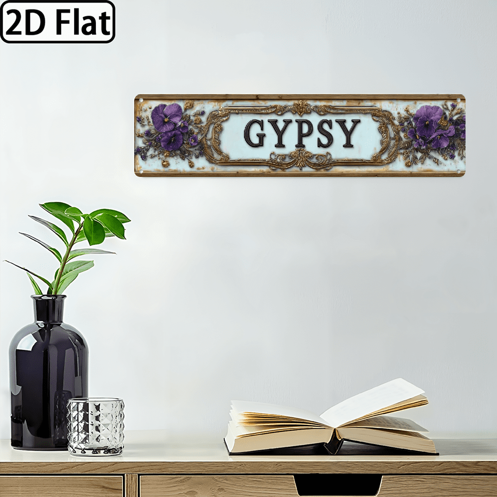 2D Flat, Vintage GYPSY Metal Wall Decor Sign 16x4in Elegant Floral ...