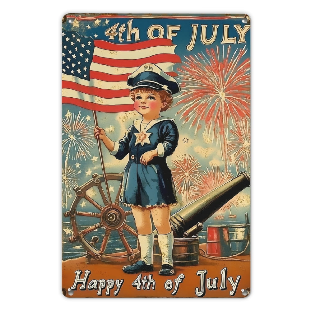 [2D Flat] Vintage July 4Th Tin Sign - Patriotic Wall Art Featuring The ...