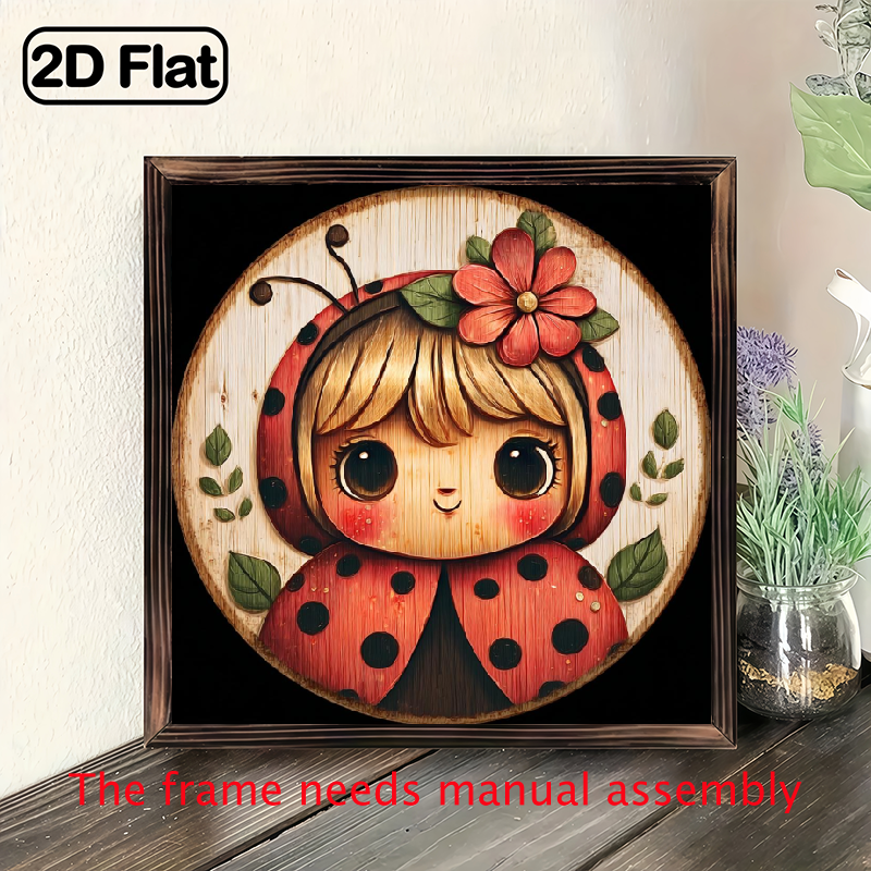 2D Flat, Vintage Ladybug Wall Decor - Cute Red Black Spots with Orange ...