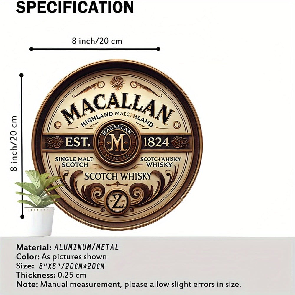 2D Flat - Vintage Macallan 8x8 Round Wall Tin Metal Signs - Scotch ...