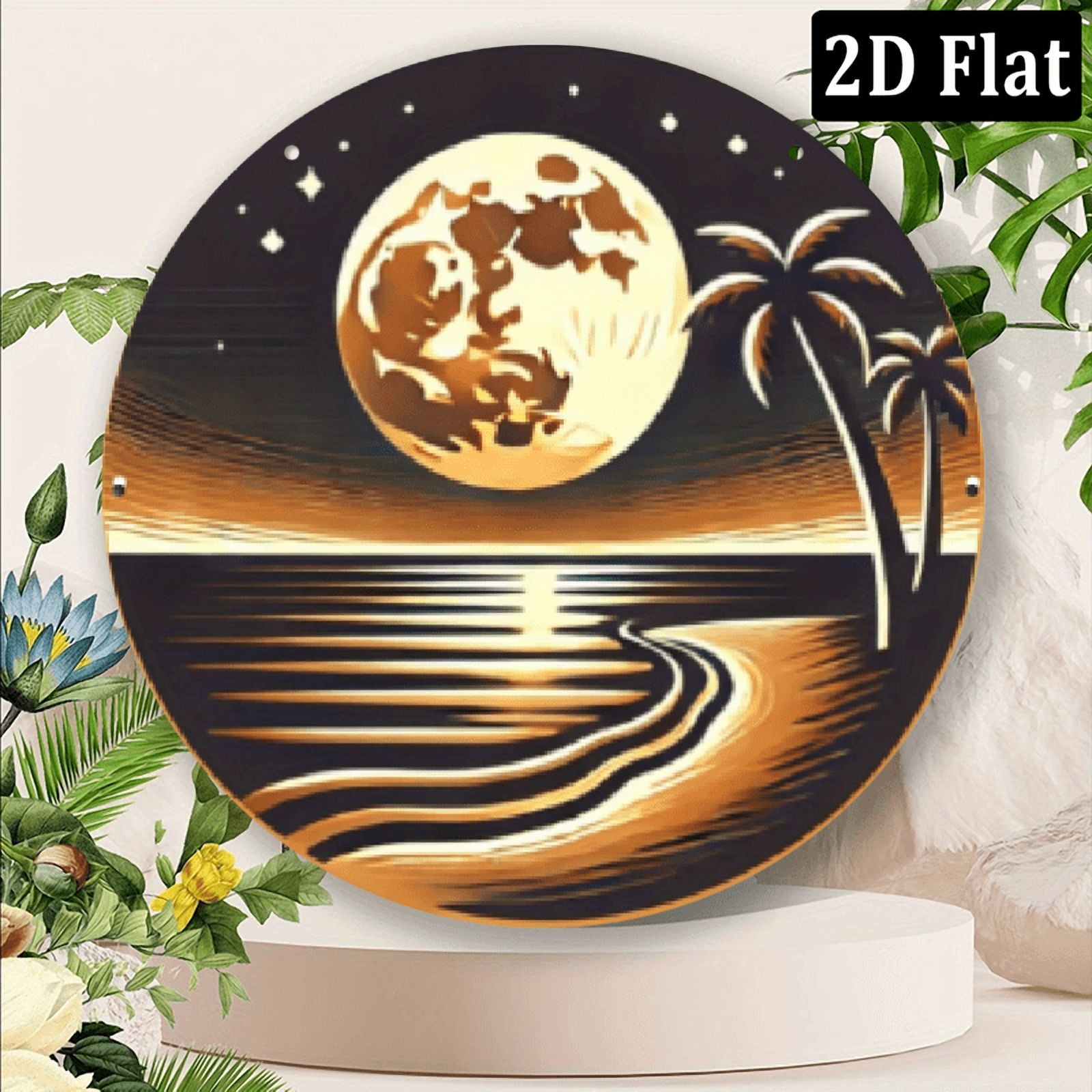 2D Flat Vintage Palm Tree 8x8in Round Aluminum Sign - Durable Weather ...