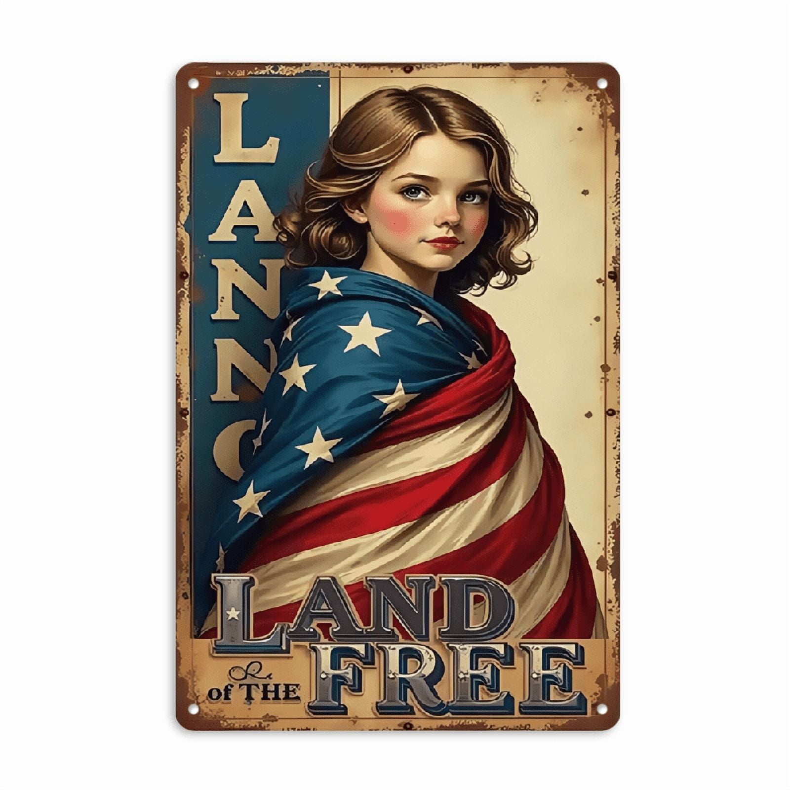 2D Flat, Vintage Patriotic Metal iron Sign Wall Art - 8*12 Inch Rustic ...