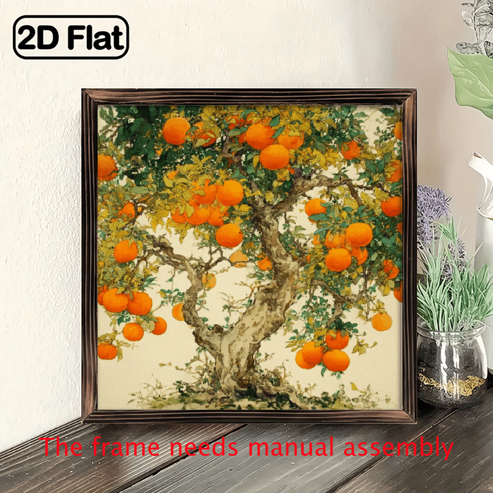 2D Flat, Vintage Persimmon Tree Art Colorful Ink Style, Perfect for ...