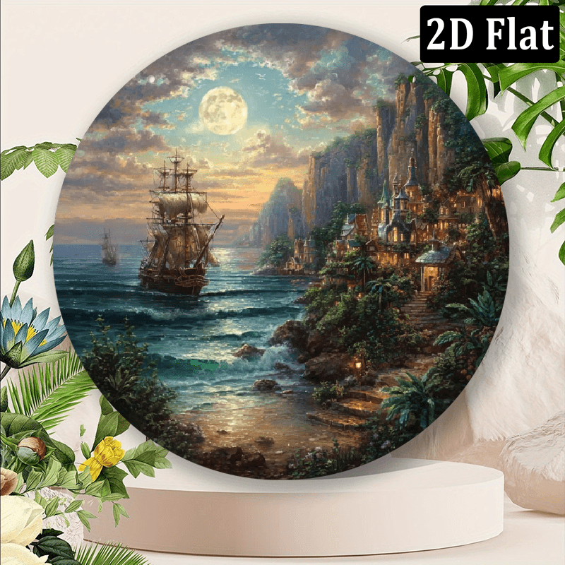 2D Flat, Vintage Pirate Sign Durable 8x8in Round Aluminum 1pc Vintage ...