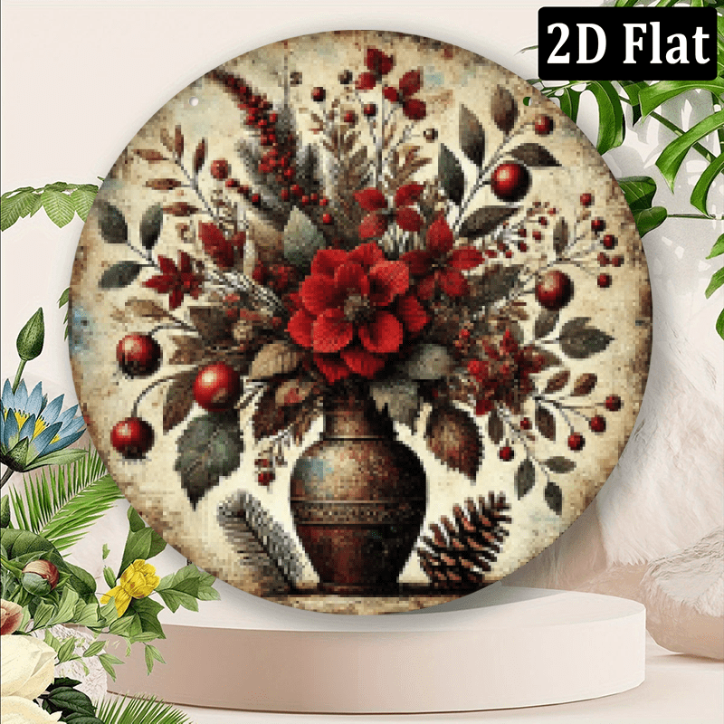 2D Flat, Vintage Red Floral Wrought Iron Wall Art, Round - Perfect for ...