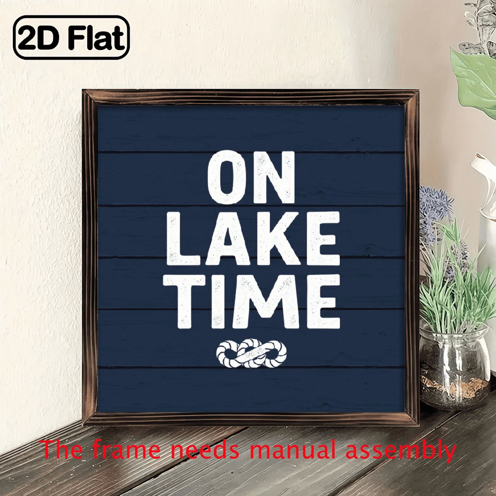2D Flat, Vintage Rustic Wooden Frame Art Sign On Lake Time - 8x8 Inch ...