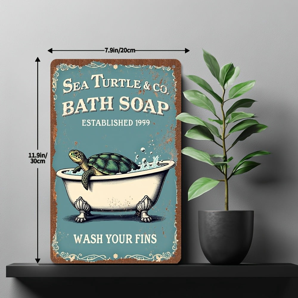 2D Flat, Vintage Sea Turtle & Co Bath Soap Tin Metal Signs Home Décor ...