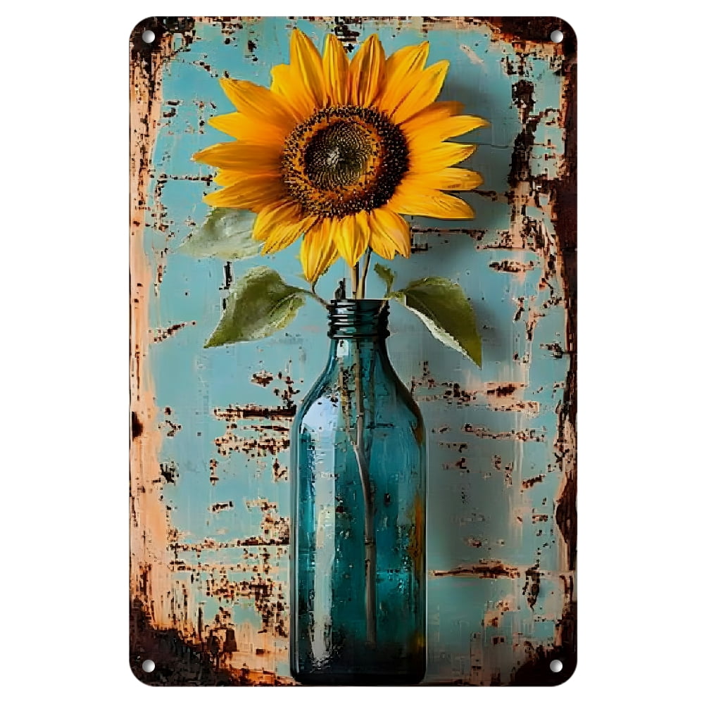 [2D Flat]Vintage Sunflower Metal Wall Art, 8x12" Iron Sign - Easy ...
