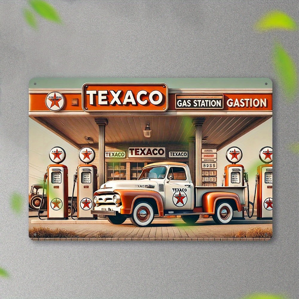 2D Flat Vintage Texaco Gas Station Metal Sign - Retro Wall Art with ...