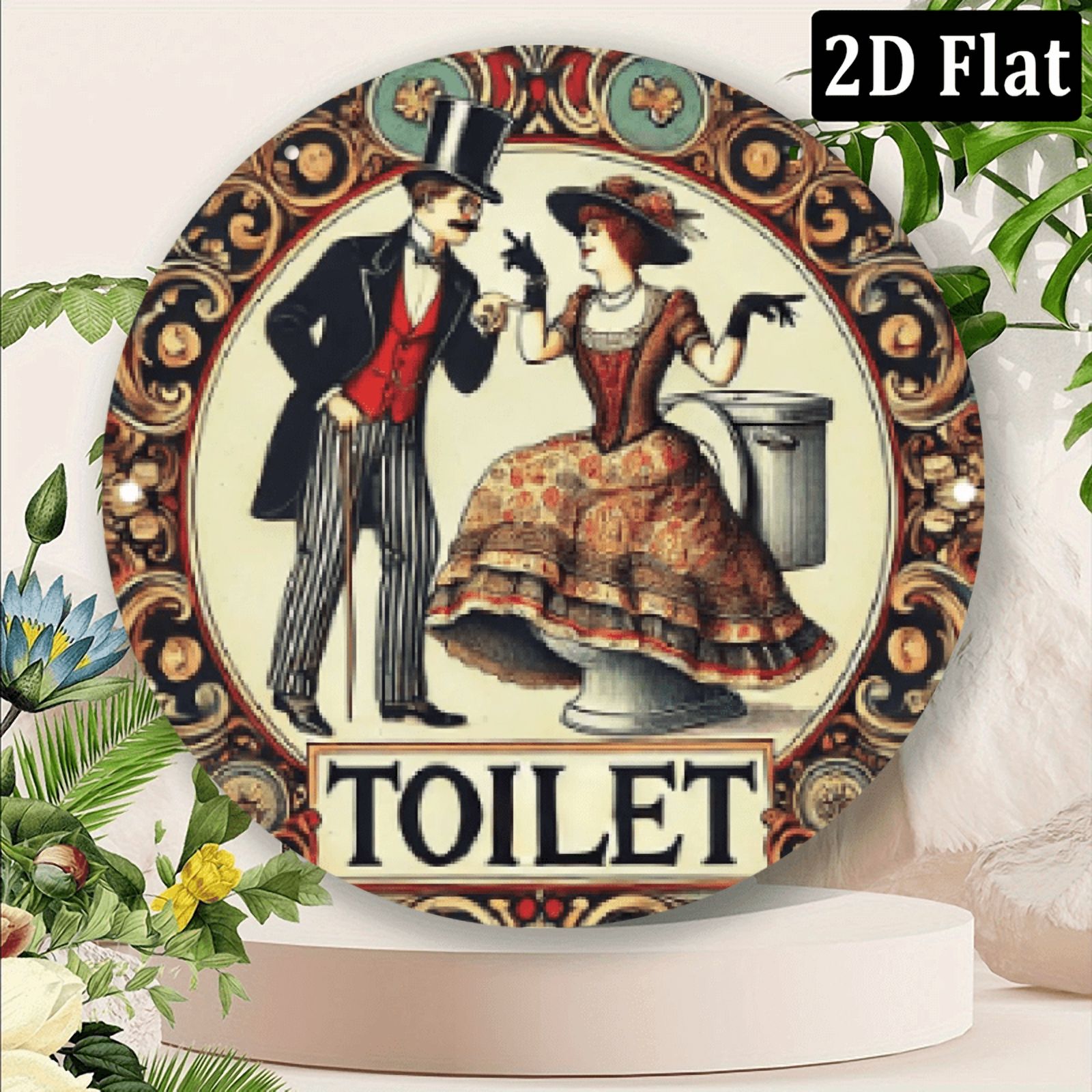 2D Flat Vintage Toilet Sign Wall Art - 8inch Decorative Bathroom Door ...