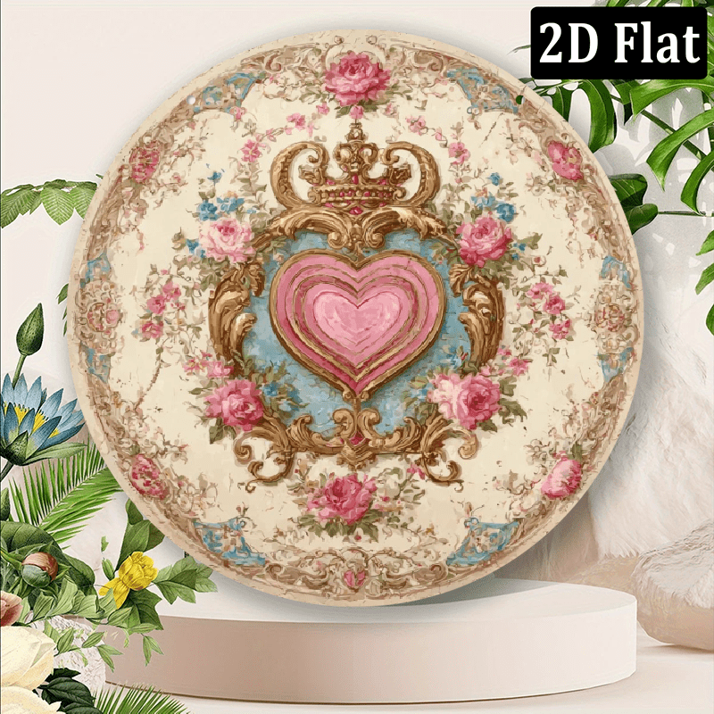 2D Flat Vintage Victorian Round Metal Wall Sign Pink Heart Ornate ...