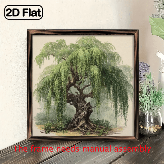 2D Flat, Vintage Weeping Willow Tree in Mist Wall Art - Elegant Misty ...