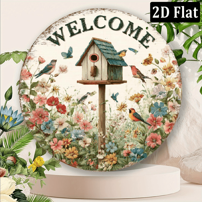 2D Flat, Vintage Welcome Sign Rustic Aluminum 1pc 8x8 Inch Round ...