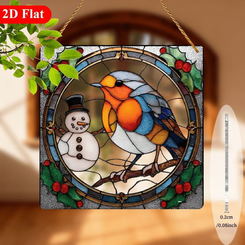 2D Flat, Vintage Winter Snowman Square Acrylic Suncatcher Sign - Wall ...