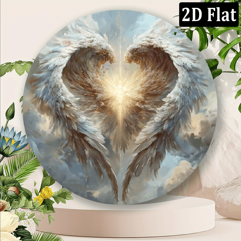 2D Flat, Wall Art Decorative Sign, White Love Heart Angel Wings Pattern ...