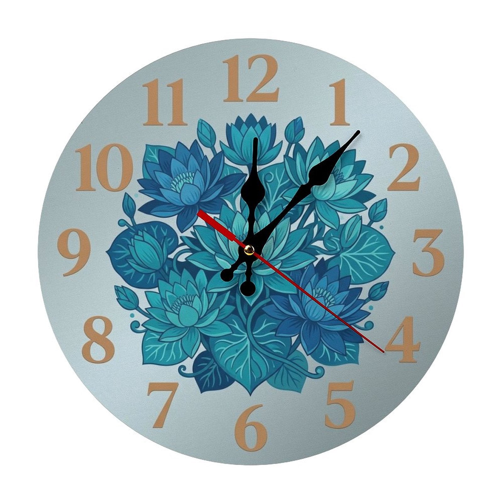2D Flat Wall Clock Art Print, Silent Non Ticking Battery Operated,Blue ...