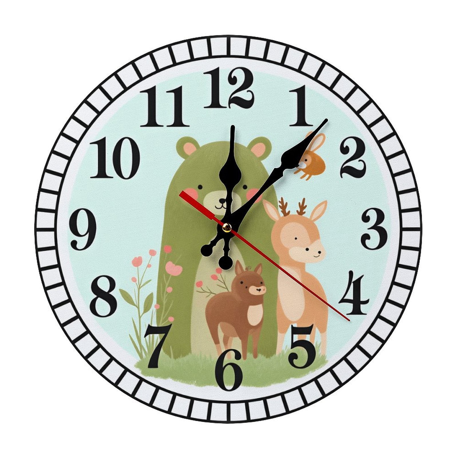2D Flat Wall Clock Art Print, Silent Non Ticking Battery Operated,Cute ...