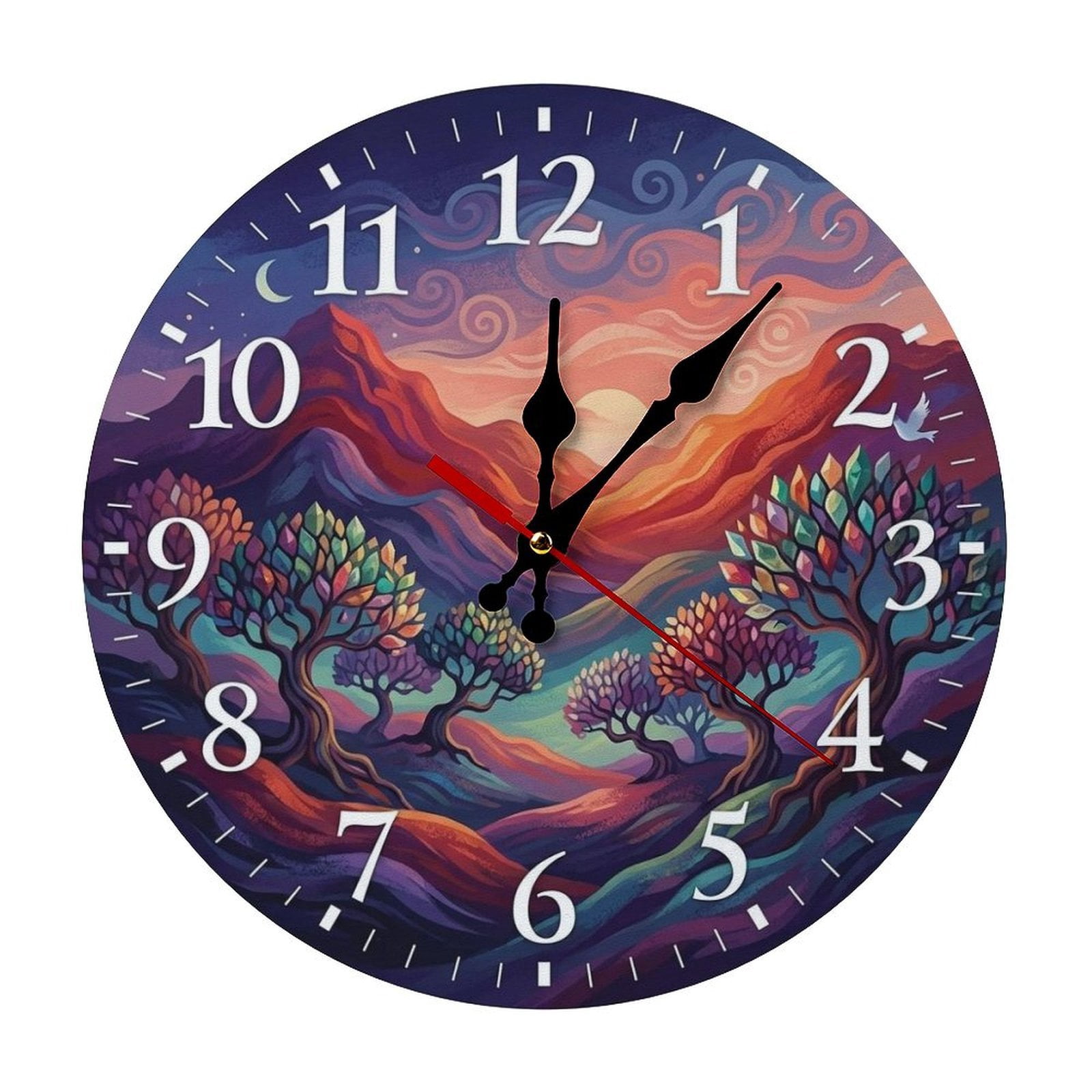 2D Flat Wall Clock Art Print, Silent Non Ticking Battery Operated ...
