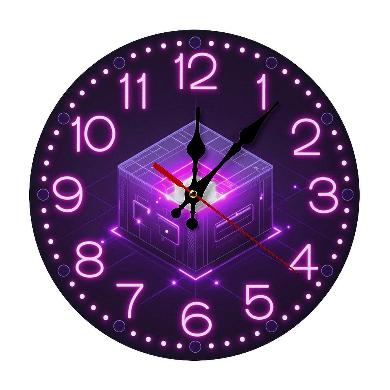 2D Flat Wall Clock Art Print, Silent Non Ticking Battery Operated,Neon ...