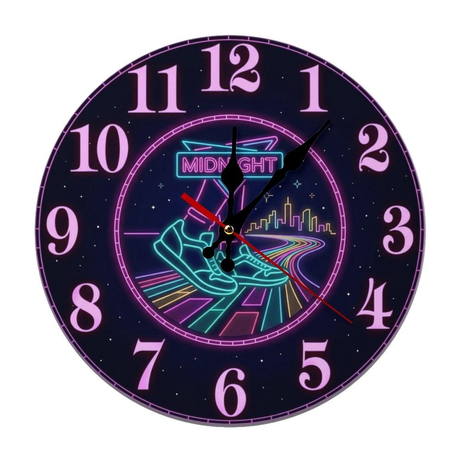 2D Flat Wall Clock Art Print, Silent Non Ticking Battery Operated,Neon ...
