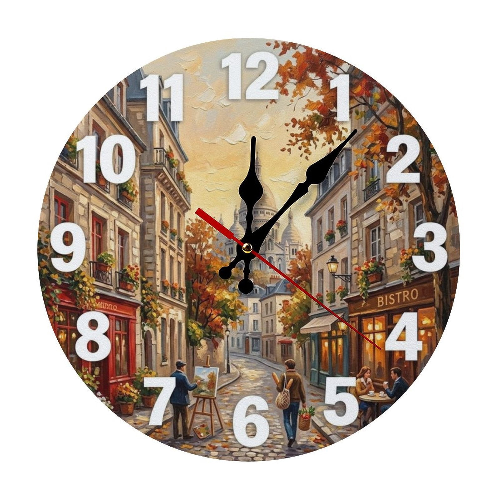 2D Flat Wall Clock Art Print, Silent Non Ticking Battery Operated,Paris ...
