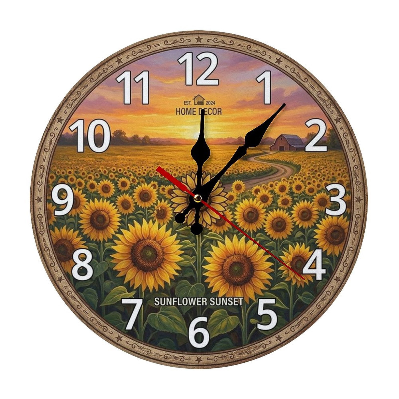 2D Flat Wall Clock Art Print, Silent Non Ticking Battery Operated ...