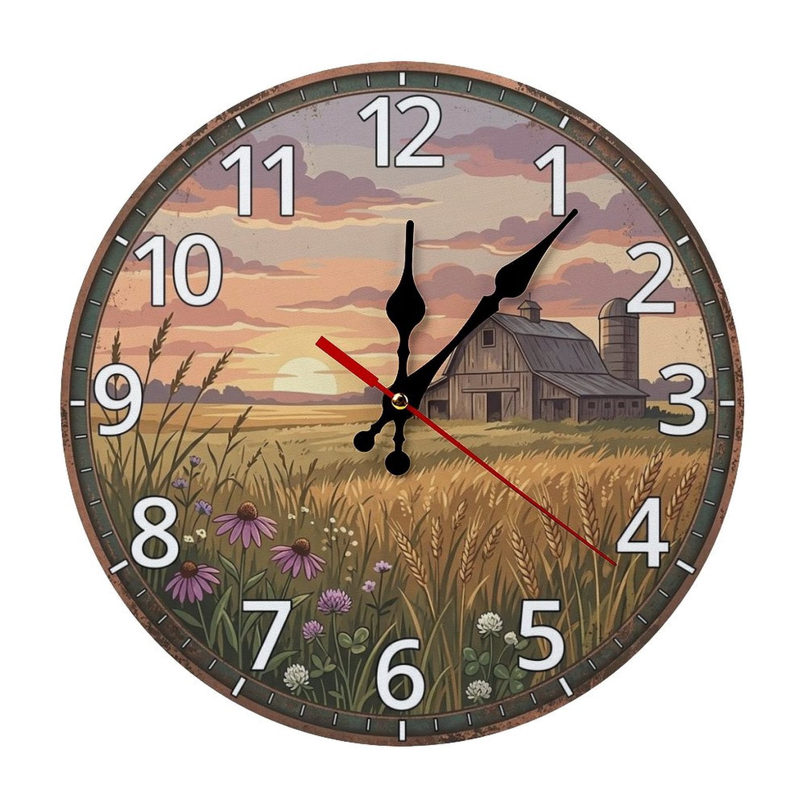 2D Flat Wall Clock Art Print, Silent Non Ticking Battery Operated ...