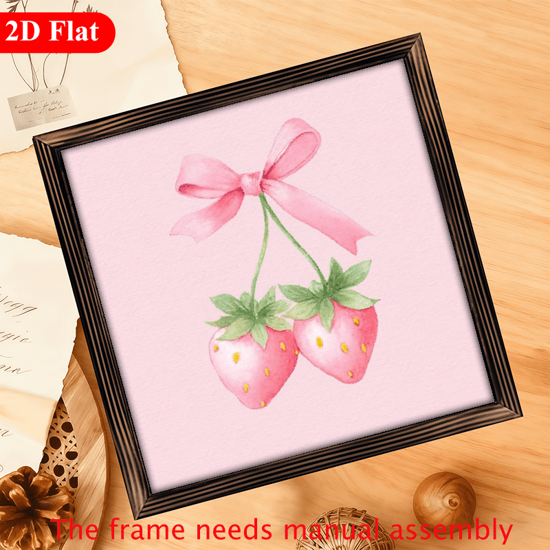 2D Flat Wall Pediments, 1Pc Frame Sign strawberry pattern, pink bow ...