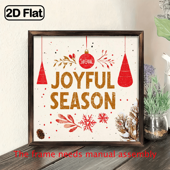 2D Flat, Wall Pediments1pcs Wooden Sign, 8x8inch Joyful Season Print ...