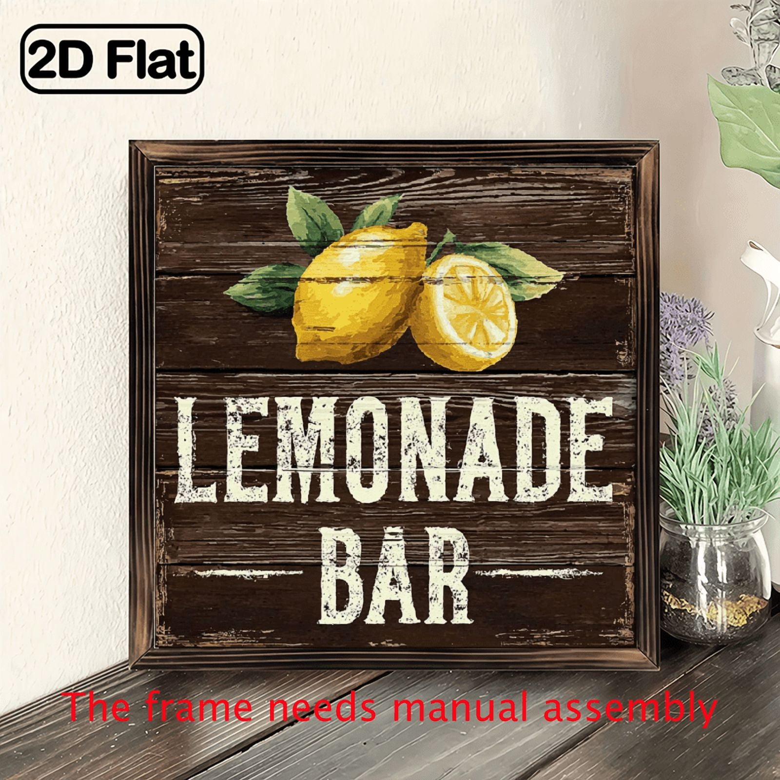 2D Flat, Wall Pediments1pcs Wooden Sign, 8x8inch Rustic Wooden Lemonade ...