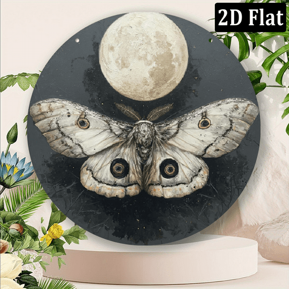 2D Flat, Whimsical Full Moon Moth 8x8in Aluminum Wall Art - Perfect for ...