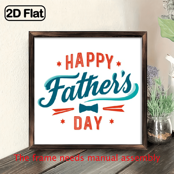 2D Flat Wooden Frame Sign Decor, Father'S Day Text Decorative Wooden ...