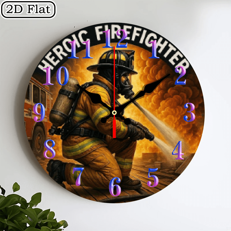 2D Flat Wooden Wall Clock - Silent, Designed by Firefighters, featuring ...