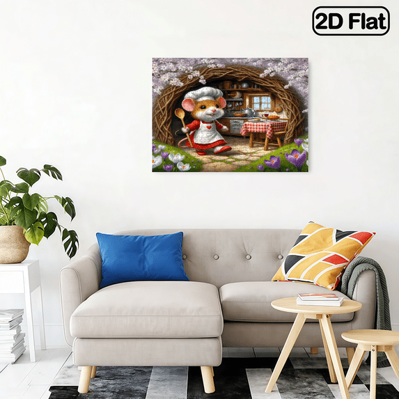 2D Flat design, a 500 - piece horizontal paper puzzle, "Cheerful Mouse ...