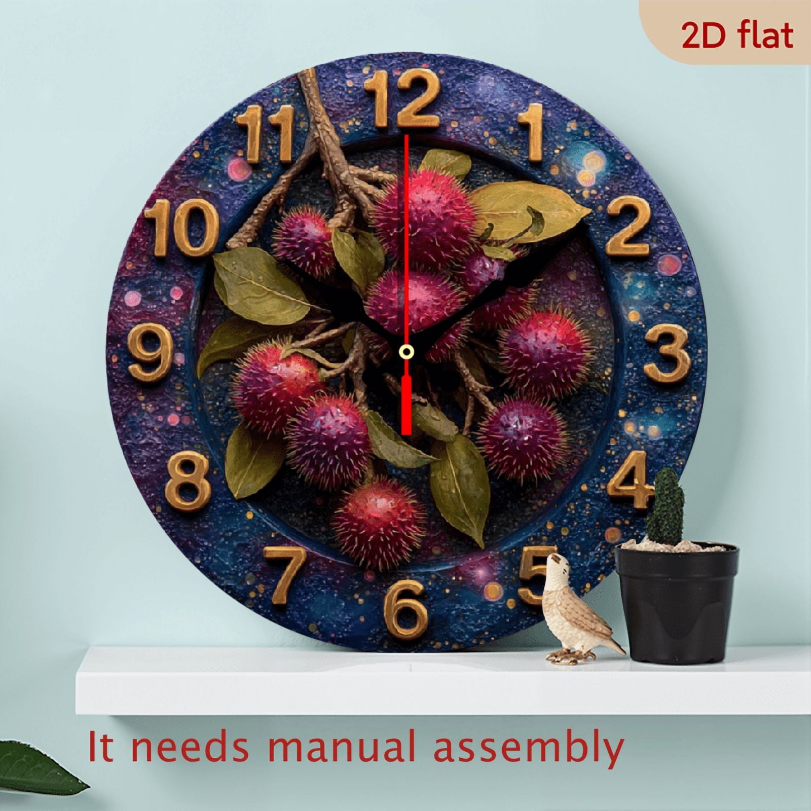 2D Flat10Inch Friendly Fruit-Themed Wall Clock with Pomegranate Plum ...