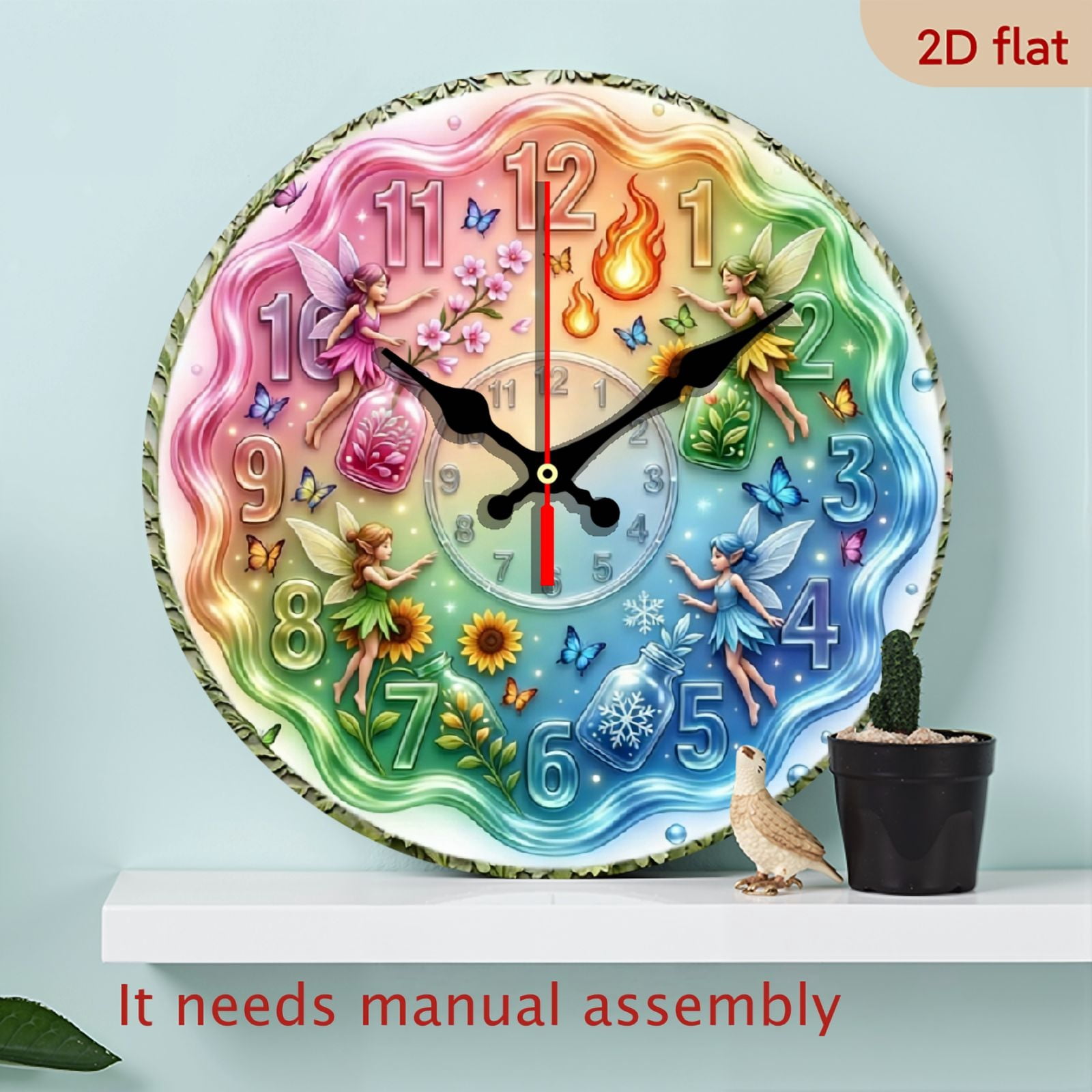 2D Flat10Inch Wooden Wall Clock Colorful Abstract Art Print For Home ...
