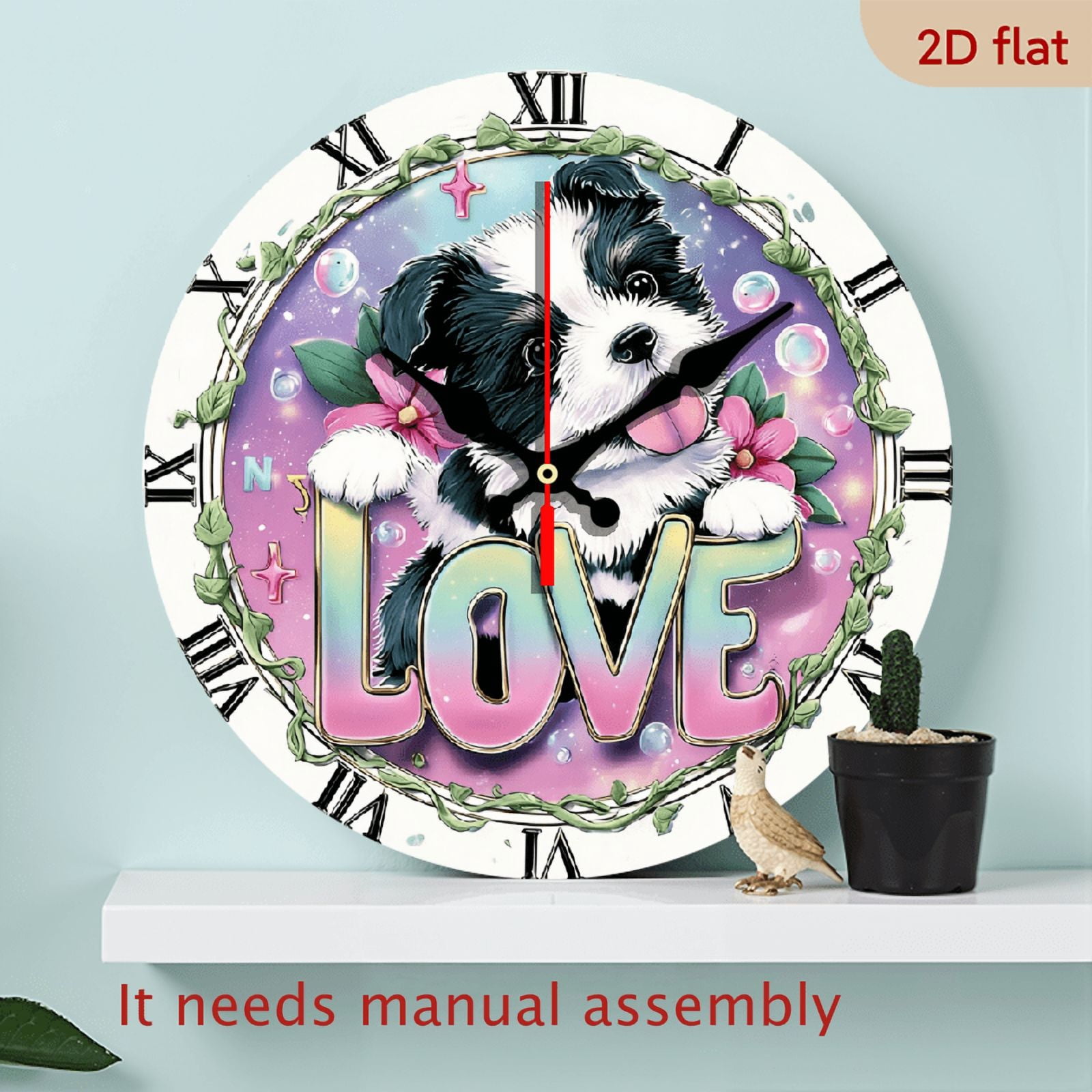 2D Flat10Inch Wooden Wall Clock White Love Westie Dog Floral Design ...