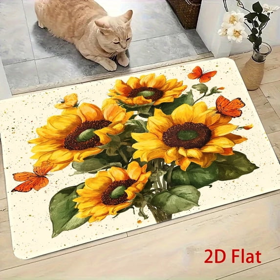 2D Floral Sunflower Print Flannel Rug Made of Polyester Fiber, Machine ...