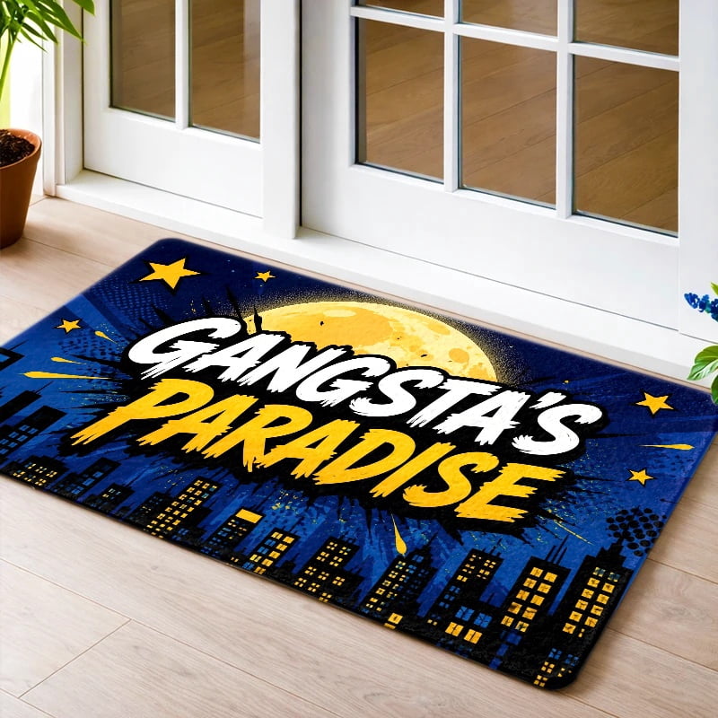 2D Gangsta's Paradise Flannel Rug, City Nightscape with Moon & Stars ...