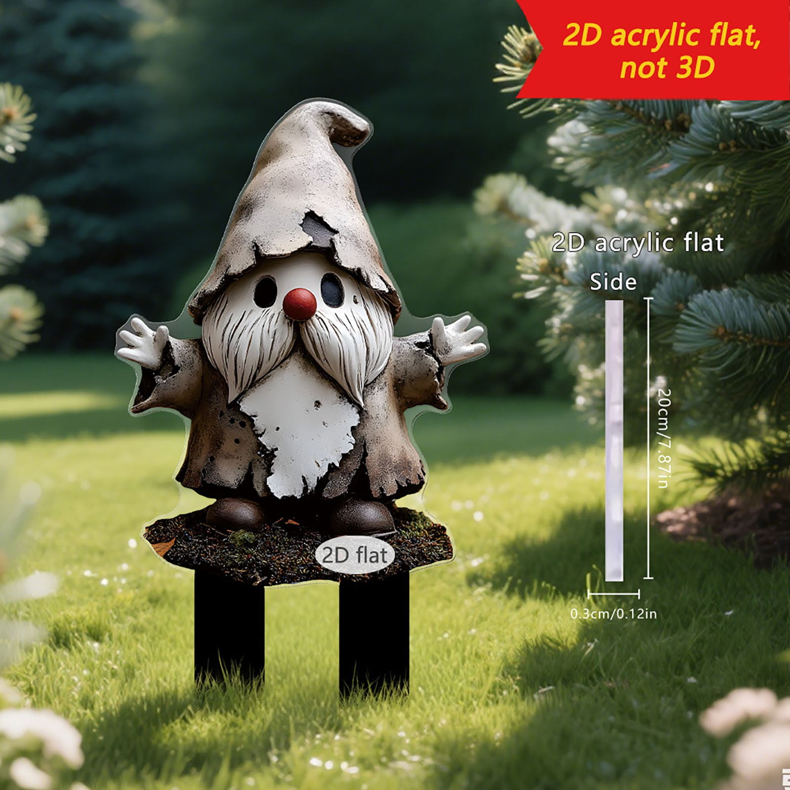 2D Gnome Garden Stake - Whimsical Outdoor Ground Planting Decoration ...
