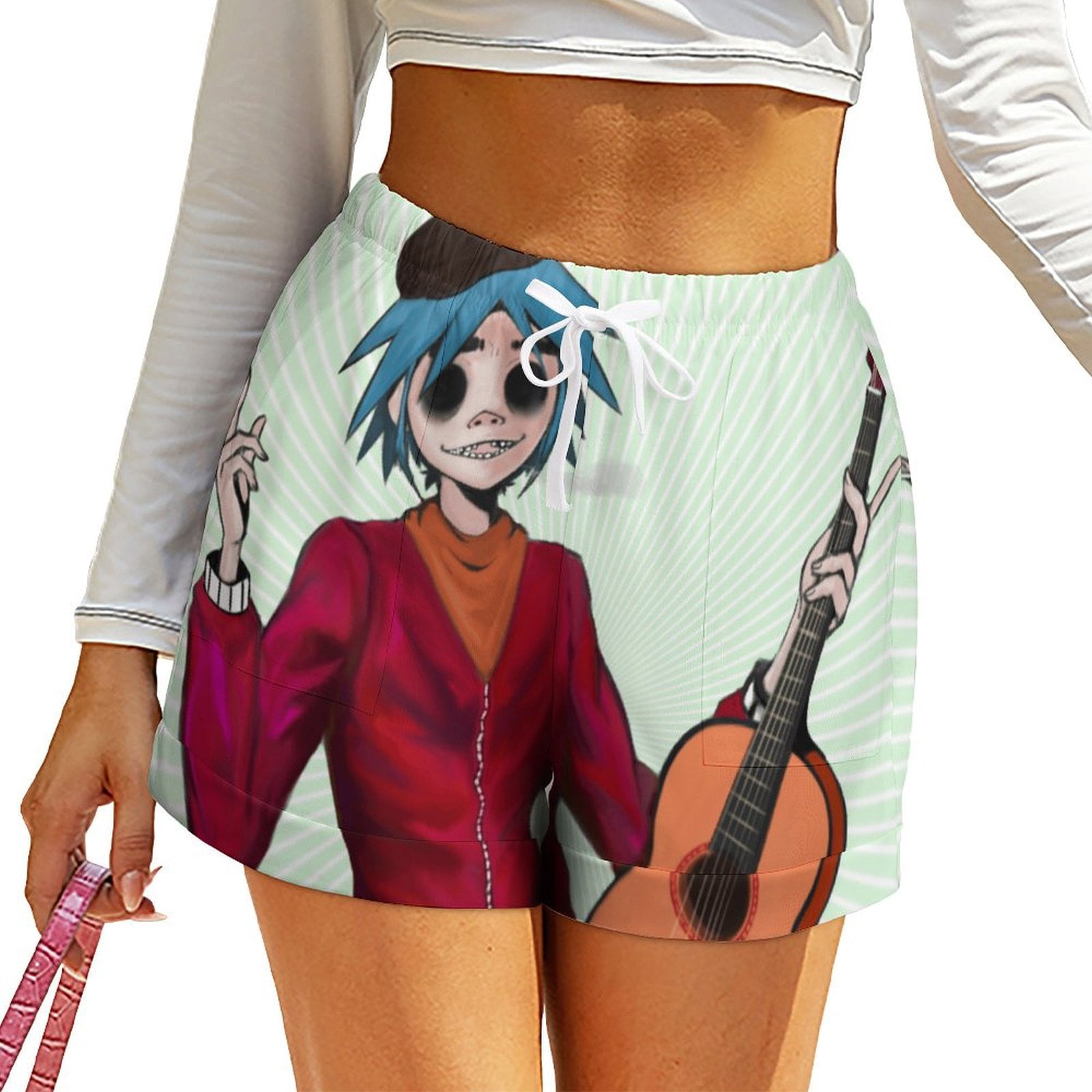 2D Gorillaz Women's Leg Shorts Drawstring Elastic High Waist Loose ...